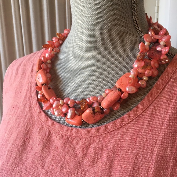 "Handmade" | Jewelry | Pink Magnesite Pearls Glass Crystals Necklace ...